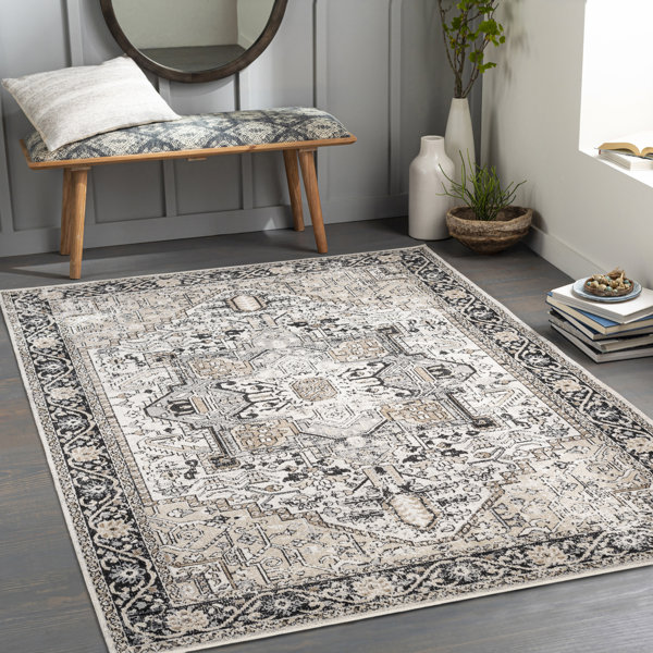 Langley Street Haughton Machine Washable Oriental Black/Taupe Area Rug & Reviews | Wayfair